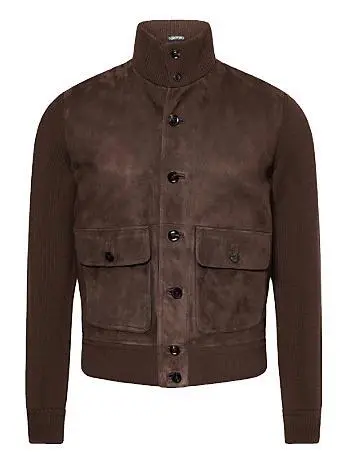 TOM FORD Funnel-neck Suede And Wool Jacket - Deep Brown