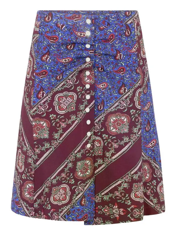 Rabanne Paisley-print Button-up Skirt - V325 Blue/burgundy