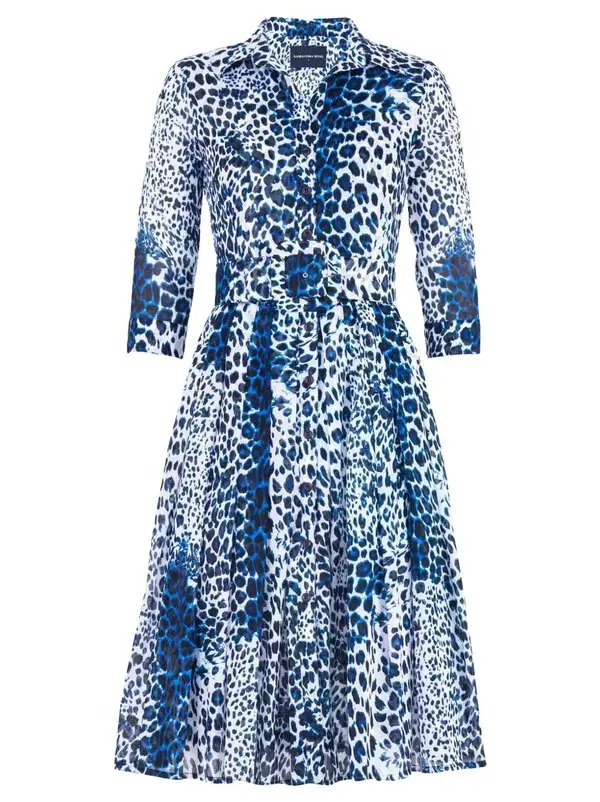Samantha Sung Audrey Leopard-print Shirt Dress - Blue