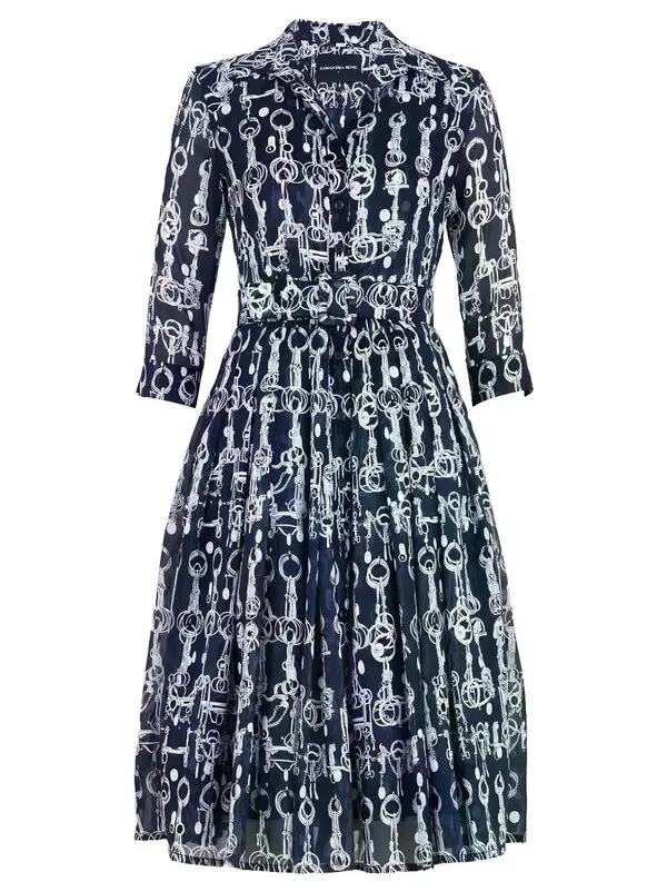 Samantha Sung Audrey Chain-print Belted Dress - Blue