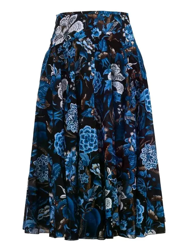Samantha Sung Floral-print Pleated Midi-skirt - Black