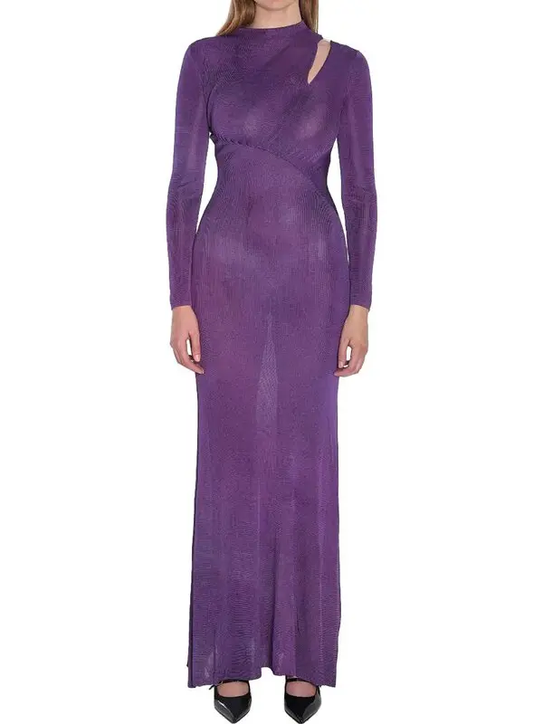 SELF-PORTRAIT Cut-out Draped Long-sleeve Dress - Purple