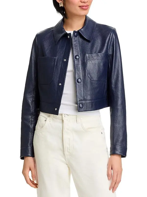 FRAME The Leather Slim Fit Jacket - Dark Indigo