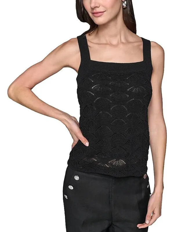 Karl Lagerfeld Paris Fan Detail Sweater Tank Top - Black