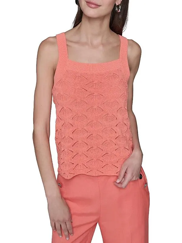 Karl Lagerfeld Paris Fan Detail Sweater Tank Top - Fusion Coral