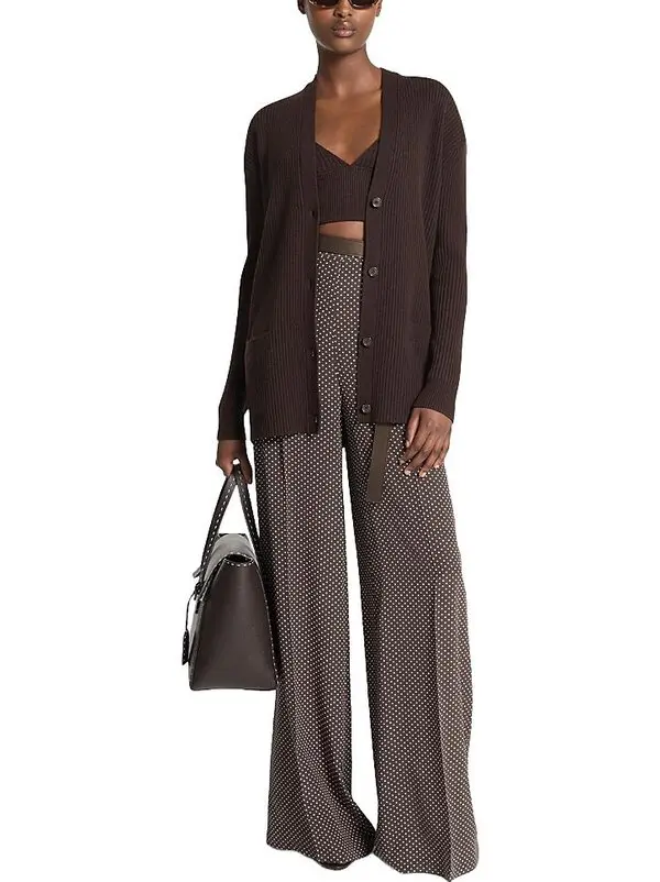 Michael Kors Cashmere Blend Ribbed Cardigan - Chocolate
