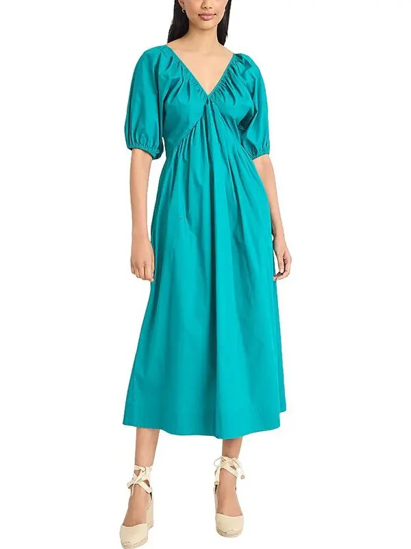 THE GOOD JOURNEY Puff Sleeve Midi Dress - Lapis Blue