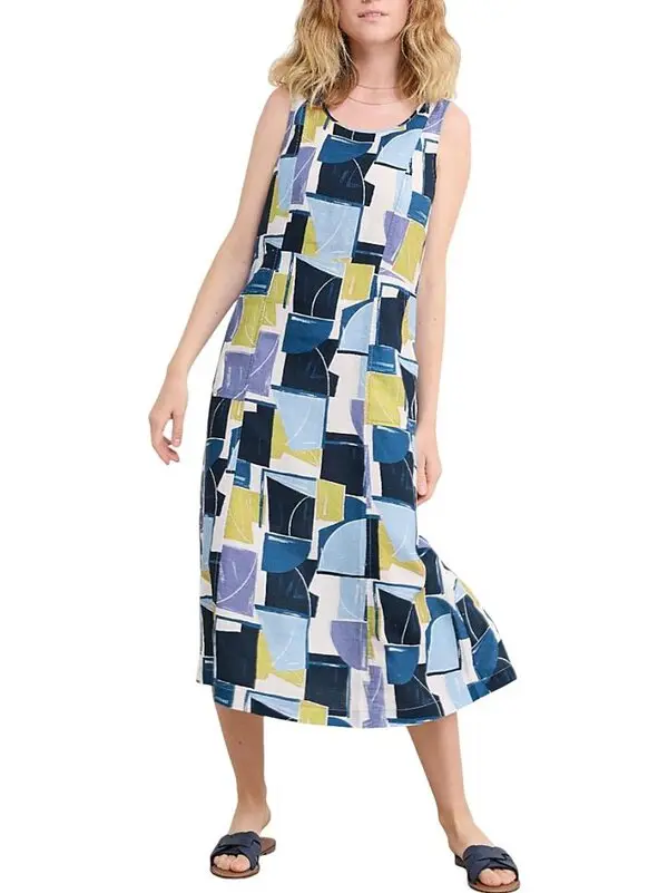 SEASALT CORNWALL Grass Wave Sleeveless Dress - Block Shapes Bilberry