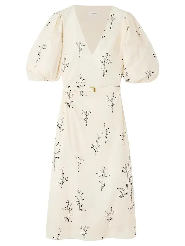 Altuzarra Corrie Belted Printed Cotton-poplin Midi Dress - Neutrals