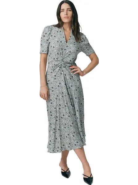 GHOST LONDON Capri Crepe Floral Midi Dress - Black Dotty Floral