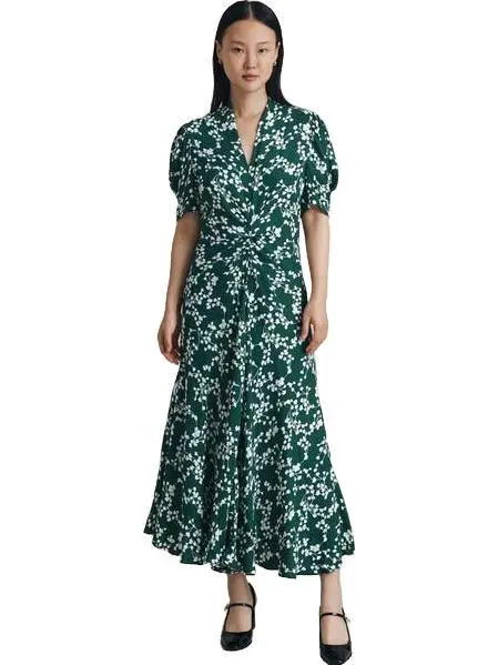 GHOST LONDON Capri Crepe Floral Midi Dress - Green Trailing Florals
