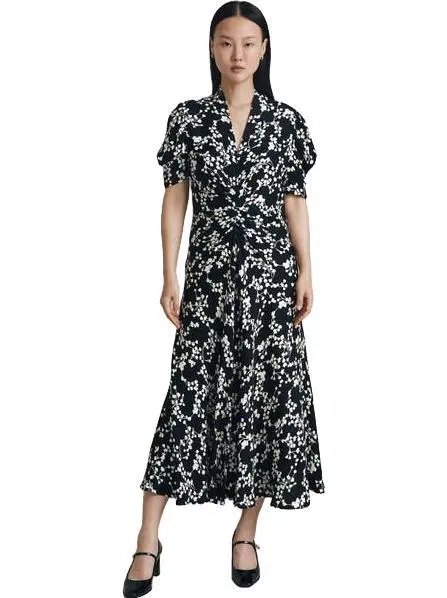 GHOST LONDON Capri Crepe Floral Midi Dress - Mono Trailing Florals
