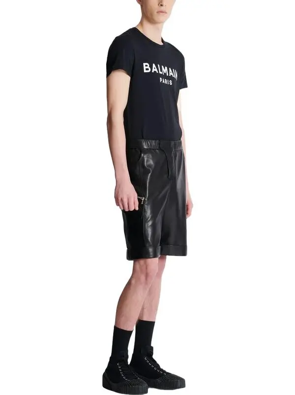 Balmain Leather Cargo Bermuda Shorts - Black