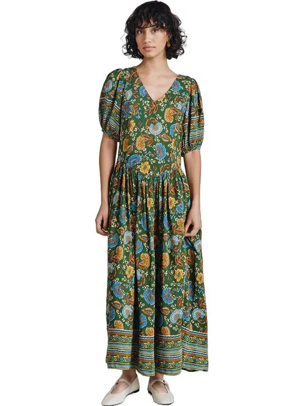 GHOST LONDON Christy Crepe Midi Tea Dress - Green Floral