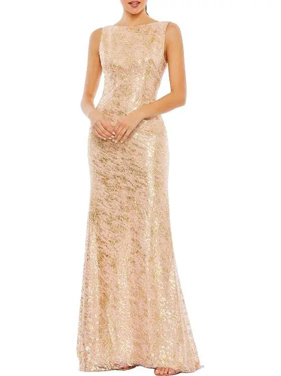 Mac Duggal Sleeveless High Neck Sequin Gown - Blush