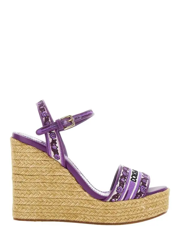 Dolce & Gabbana Wedges With Logo Embroidery And Majolica Motif - Purple