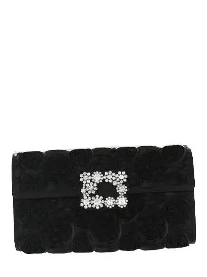 ROGER VIVIER Clutch With Floral Embellishments - Black