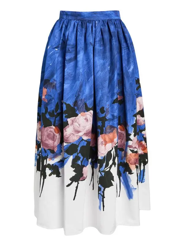Erdem Printed Faille Midi Skirt - Multi Floral