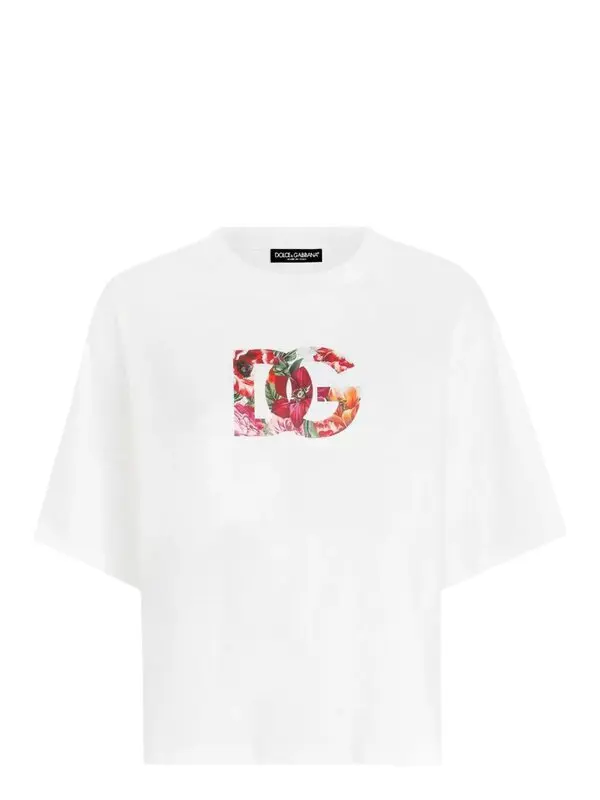 Dolce & Gabbana Dg Logo T-shirt With Floral Print - White