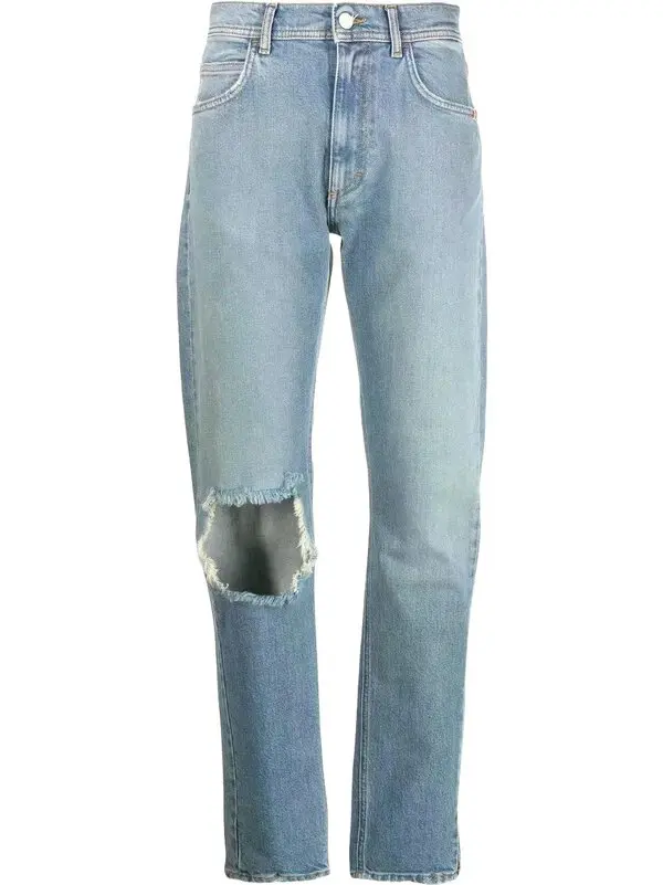 AMISH Ripped Slim-cut Denim Jeans - Blue