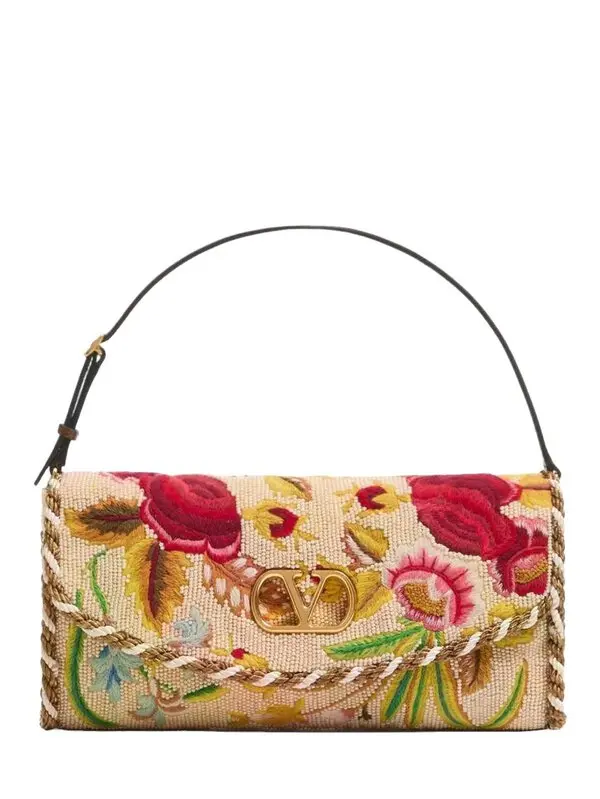 Valentino Garavani Devain Embroidered Shoulder Bag - Neutrals