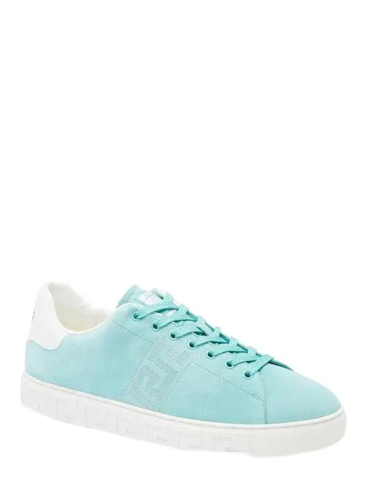 Versace Greca Suede Low Top Sneakers - Forget Me Not White