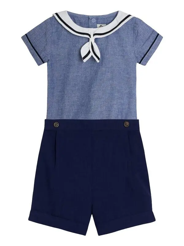 JOJO MAMAN BEBE Sailor Collar Bodysuit And Pull-on Shorts Set - Navy