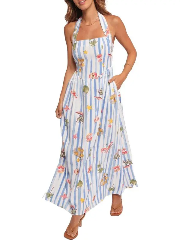 PETAL & PUP Printed Halter Maxi Dress - Esme