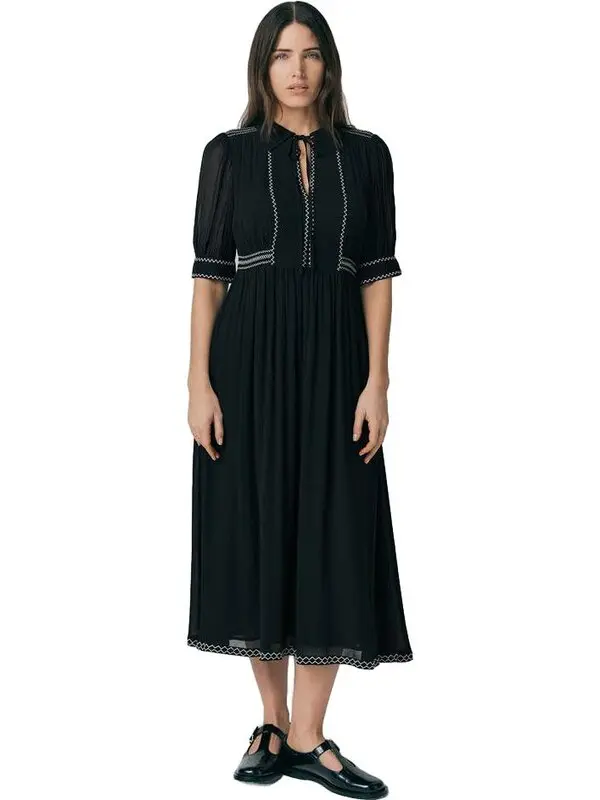GHOST LONDON Emma Georgette Embroidered Midi Dress - Black