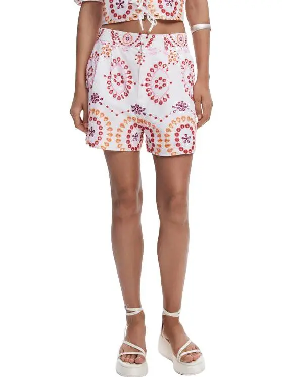 Desigual Embroidered Cotton Shorts - Pink