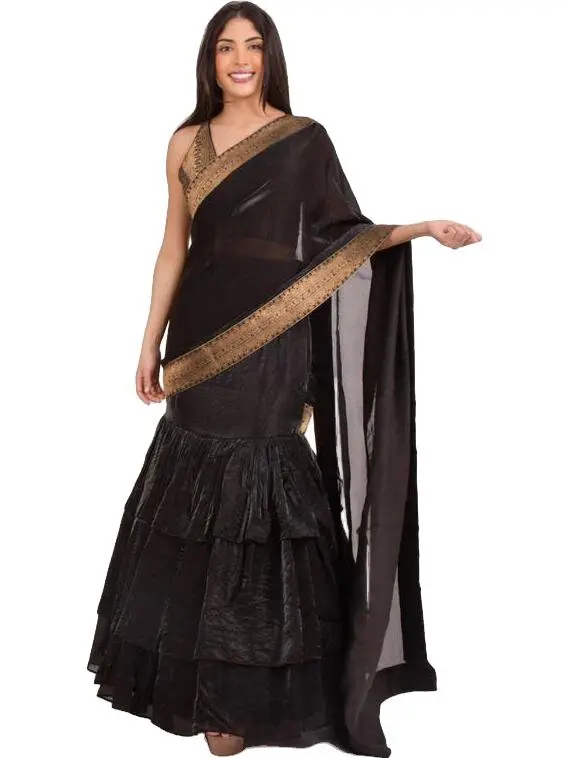RAAS Leila Pre-stitched Ruffle Lehenga Saree - Black