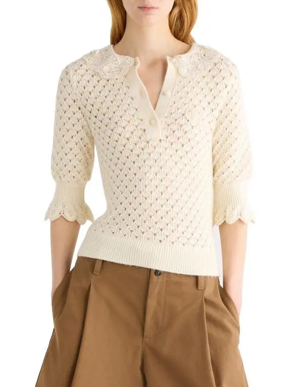 Chloé Pointelle Cotton Sweater - Iconic Milk