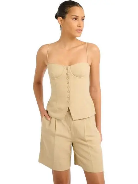 Onia Air Linen Fitted Corset Underwire Top - Jute