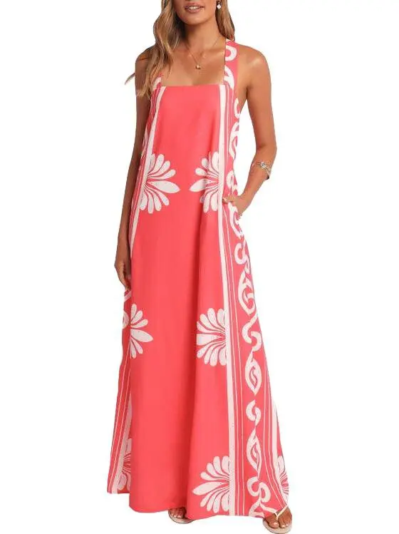 PETAL & PUP Valeria Print Maxi Dress - Coral