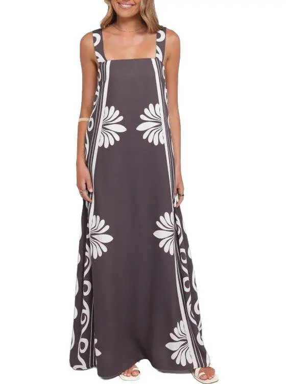 PETAL & PUP Valeria Print Maxi Dress - Espresso