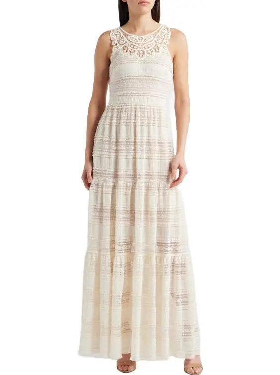 Eliza J Embroidered Lace Maxi Dress - Ivory