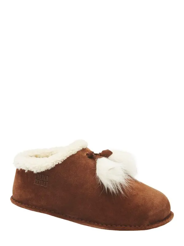 Miu Miu Shearling Tassel Slippers - Cacao