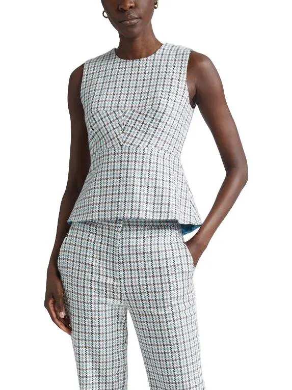 St. John Houndstooth Sleeveless Top - Tropical Blue/ Ivory Multi