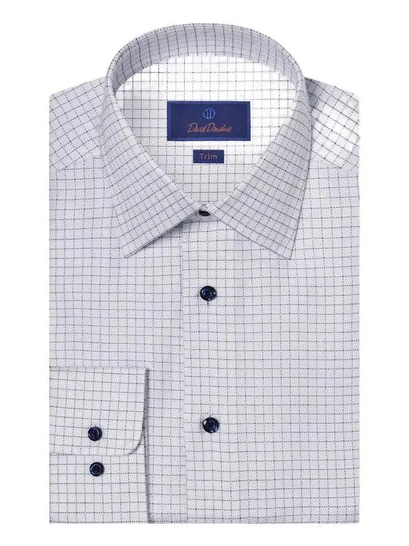 David Donahue Trim Fit Check Cotton Dobby Dress Shirt - White/ Navy