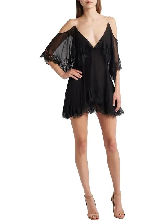 LoveShackFancy Lace Cold Shoulder Silk Minidress - Black