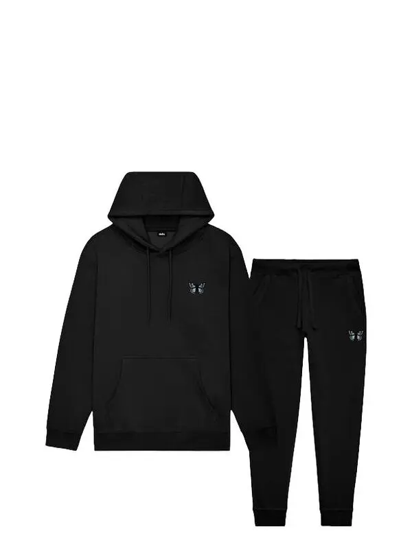 DALIX Butterfly Embroidered Fleece Sweatsuit Set - Black
