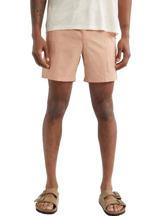 Rvca Exotica Stripe Seersucker Drawstring Shorts - Apricot