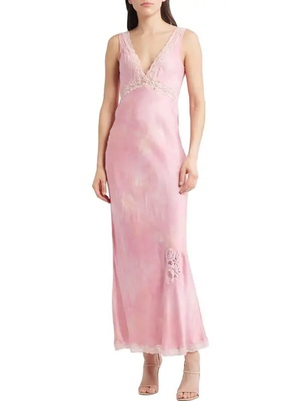 LoveShackFancy Embellished Lace Trim Slipdress - Pink Ember