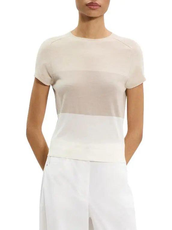 Theory Colorblock Merino Wool Top - Pale Sand Multi