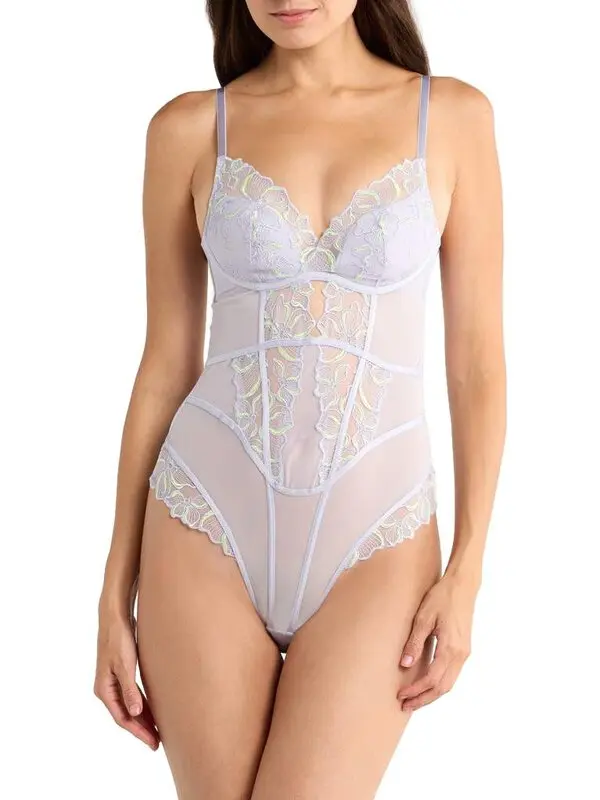Hunkemoller Lauren Lace & Mesh Bodysuit - Thistle
