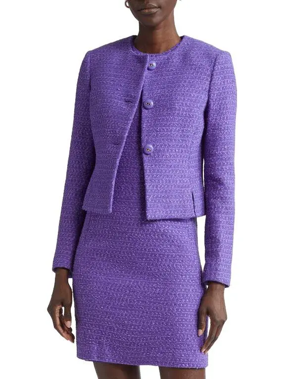 St. John Ribbon Tweed Crop Jacket - Violet