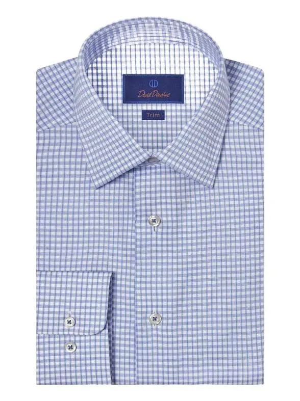 David Donahue Trim Fit Check Cotton Dobby Dress Shirt - Blue/ Sky