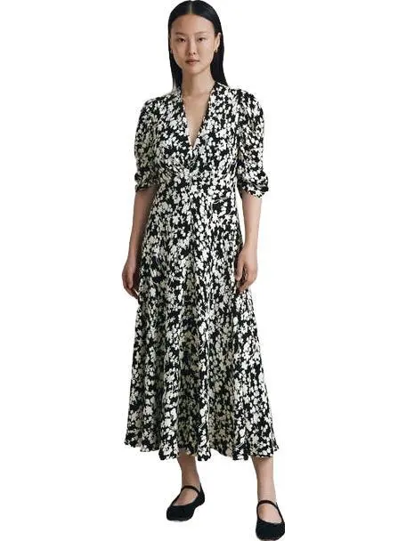 GHOST LONDON Madi Crepe Floral Midi Dress - Mono Floral