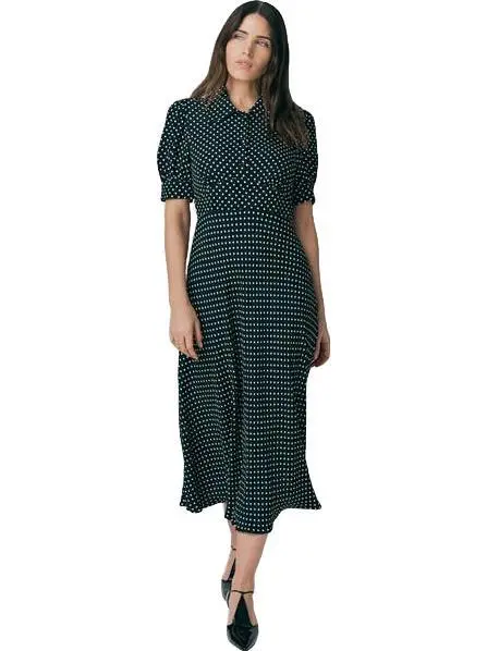 GHOST LONDON Wilma Crepe Polka Dot Midi Tea Dress - Black Spot