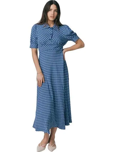 GHOST LONDON Wilma Crepe Polka Dot Midi Tea Dress - Navy Spot